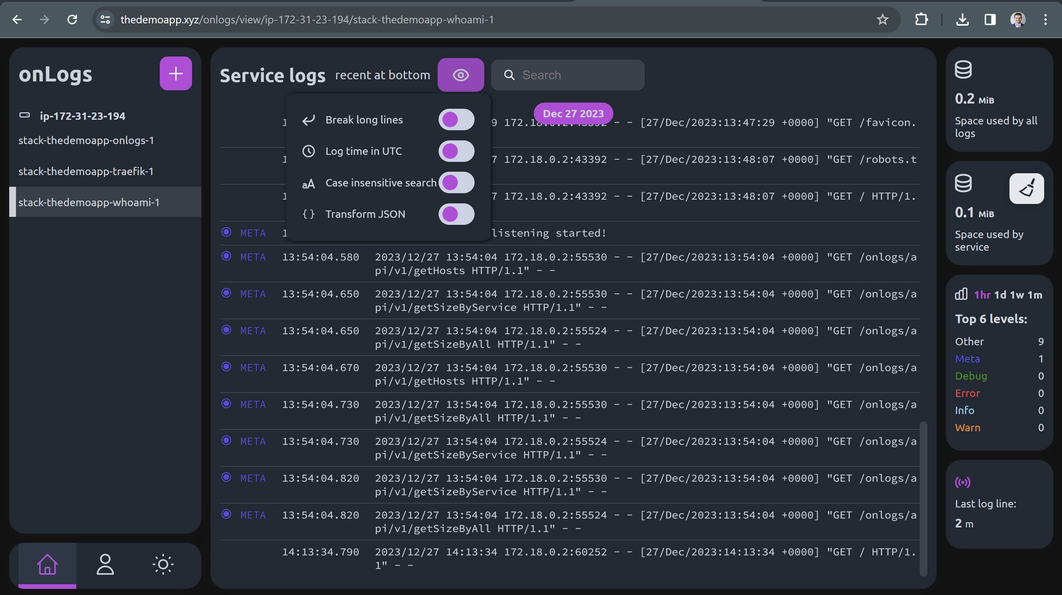 OnLogs – open-source simplified web logs viewer for Dockers