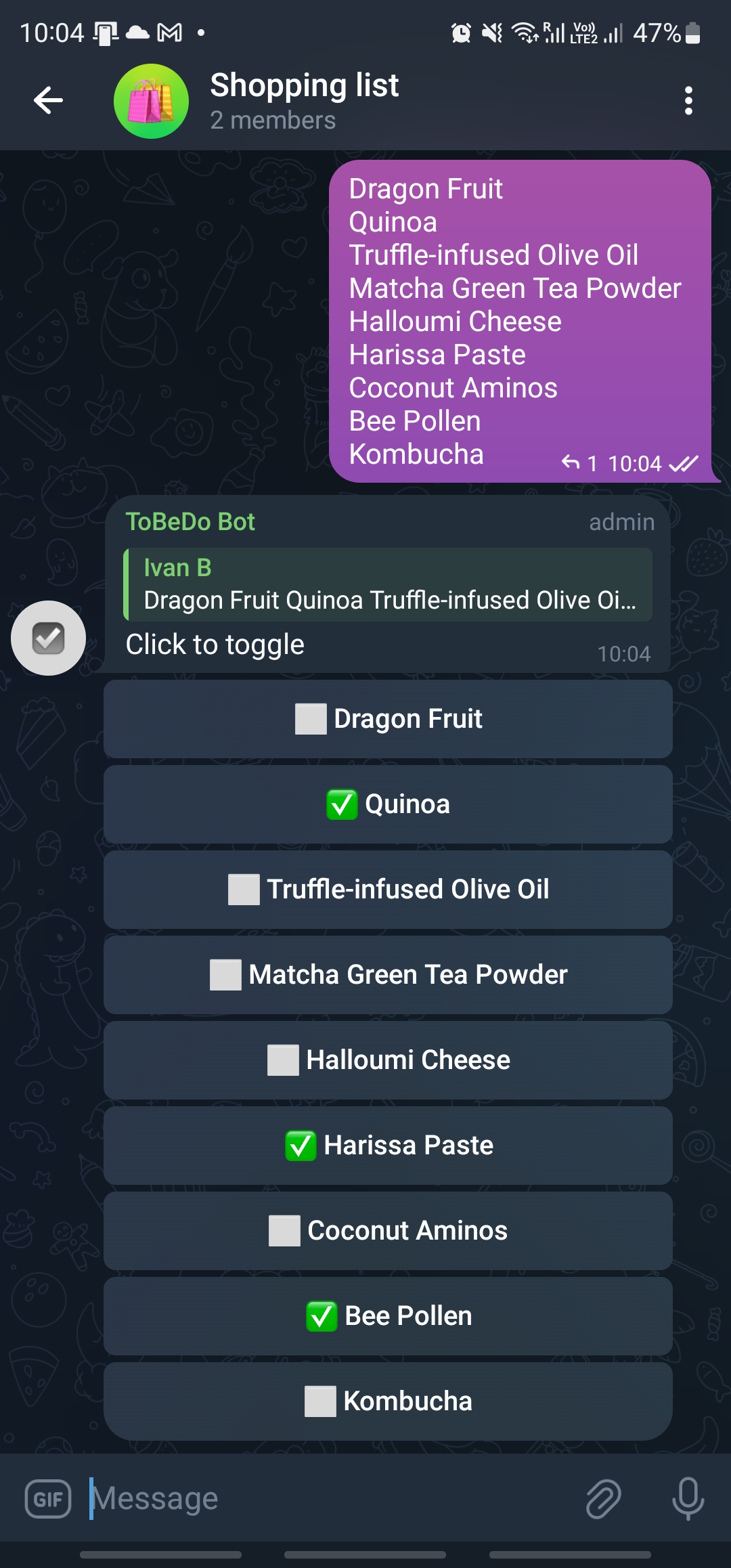 ToBeDo - Simple Telegram checklist (ToDo) bot ToBeDo - Simple Telegram checklist (ToDo) bot